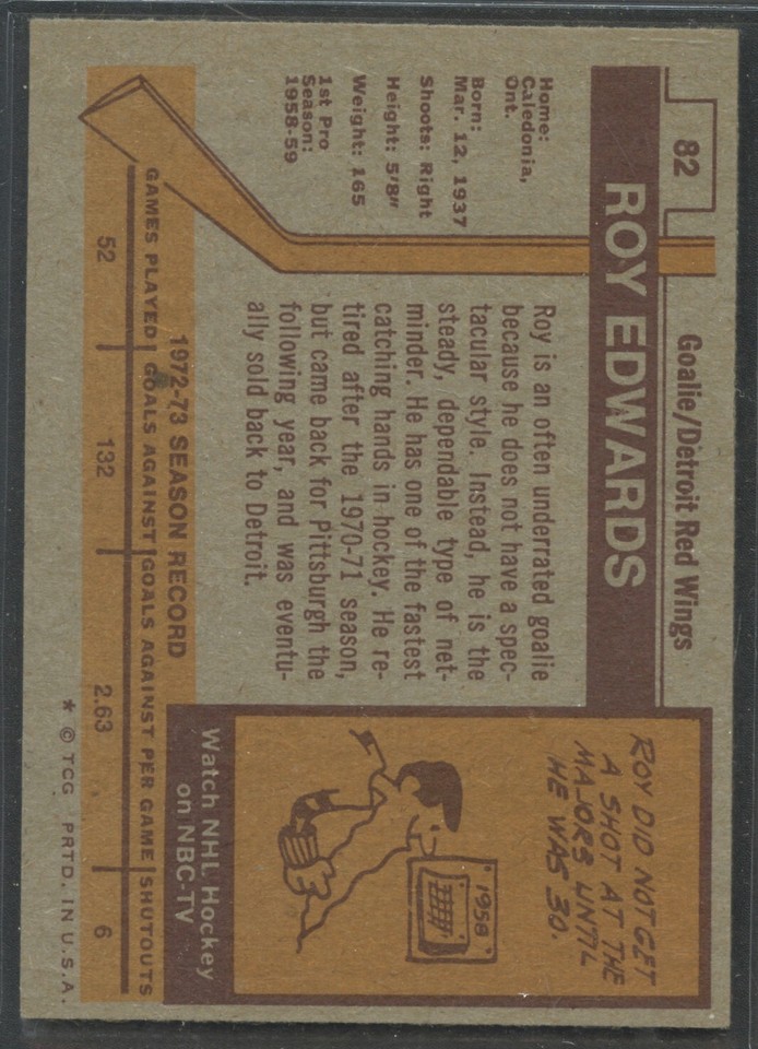 1973-74 Topps #82 Roy Edwards Detroit Red Wings | eBay