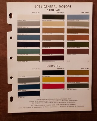1971 GM Passenger & Commercial Auto Color Chips Chart Paint Codes ...