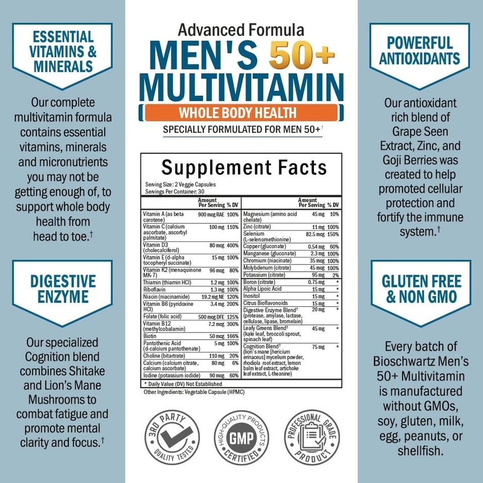 Once Daily Multivitamin for Men 50 & Over Supplement, Heart Health ...
