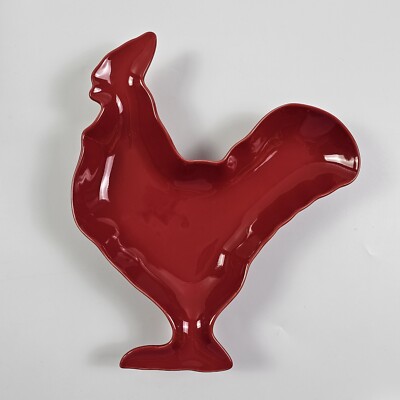 Home Essentials Red Ceramic Rooster Chicken Serving Dish Platter Plate ...
