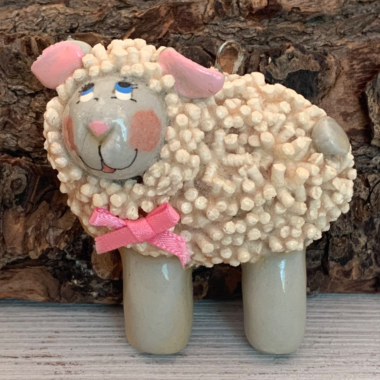 Darling VTG 70s Salt Dough Ornament Girl Sheep W Blue Eyes Pink Cheeks ...