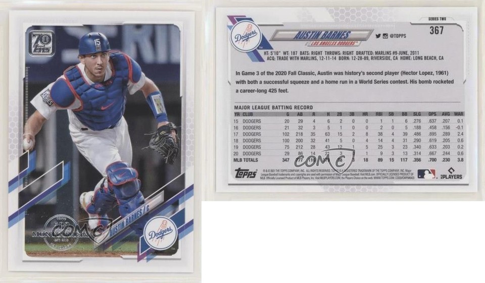 2021 Topps 582 Montgomery Club Austin Barnes #367 e5r | eBay