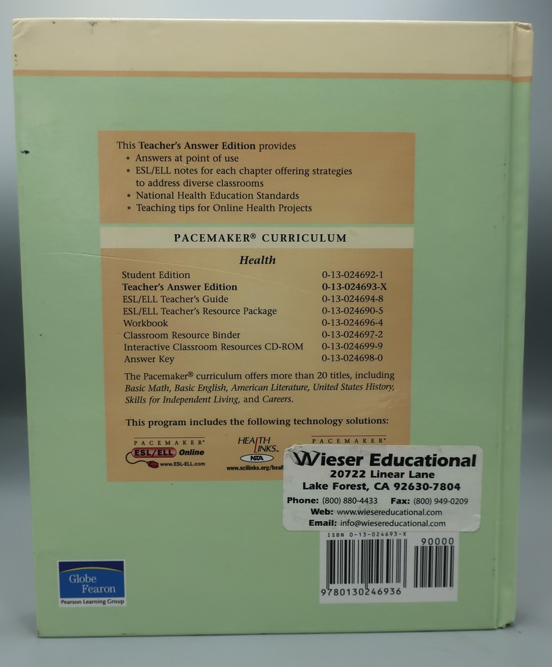 PACEMAKER HEALTH TEACHERS ANSWER EDITION 2005C (Fearon Health ...