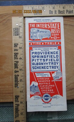 interstate busses timetable providence springfield & points west 1943 ...