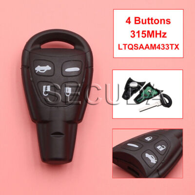 4 Button Car Keyless Entry Remote Key Fob 315MHz For Saab 9-3 9-5 ...