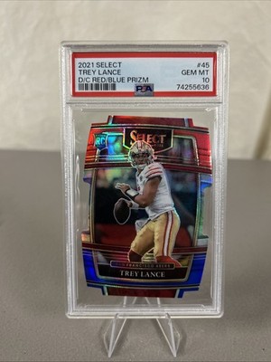 2021 Panini Select #45 Trey Lance Rookie RC Die-Cut Red Blue Prizm PSA ...