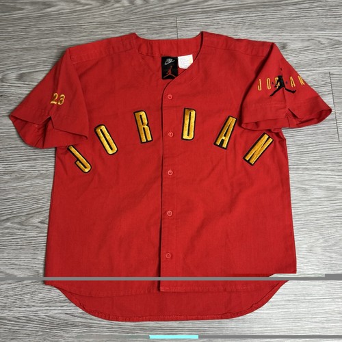 VTG Air Jordan Baseball Jersey 90s Basketball Nike Red Gold embroidered ...