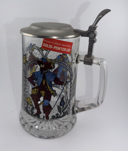 Vintage ALWE Glass Beer Stein Mug 9” Pewter Lid West Germany Gothic ...