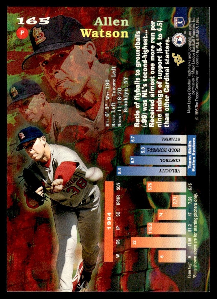 1995 Topps Stadium Club World Series Allen Watson St. Louis Cardinals ...