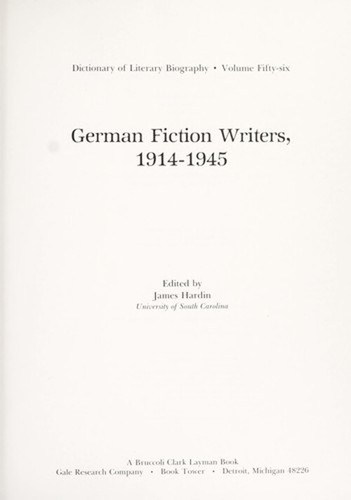 German Fiction Writers, 1914-1945 Hardcover 9780810317345| eBay