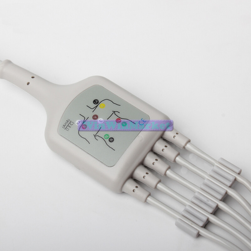 5 Lead EKG ECG Cable Lead Wire Snap Lead Cable Veterinary Monitor ...