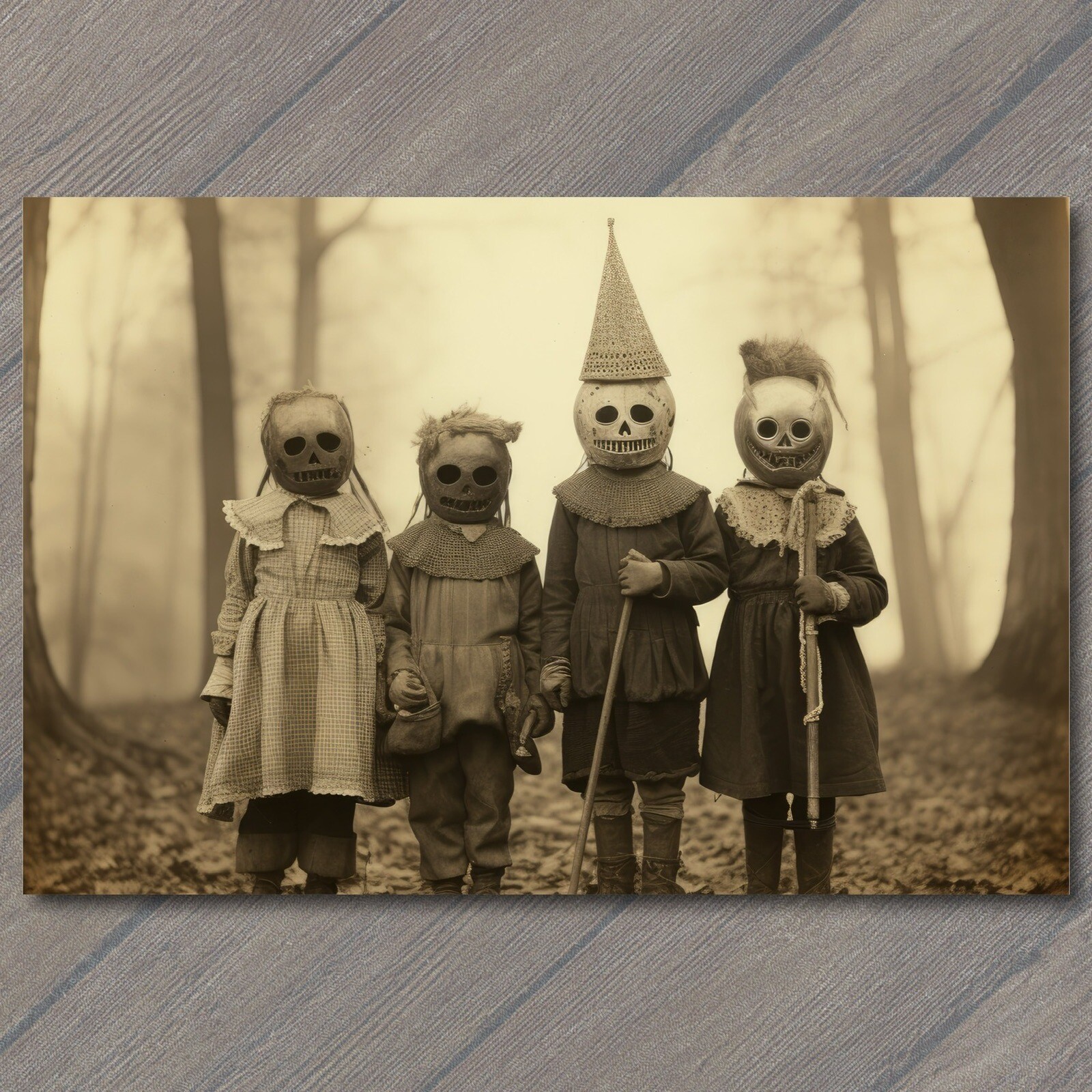 POSTCARD Weird Creepy Vintage Vibe Kids Masks Halloween Cult Unusual ...