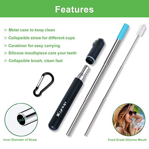 Kynup Reusable Straws, 4Pack Collapsible Portable Foldable Metal Straw ...