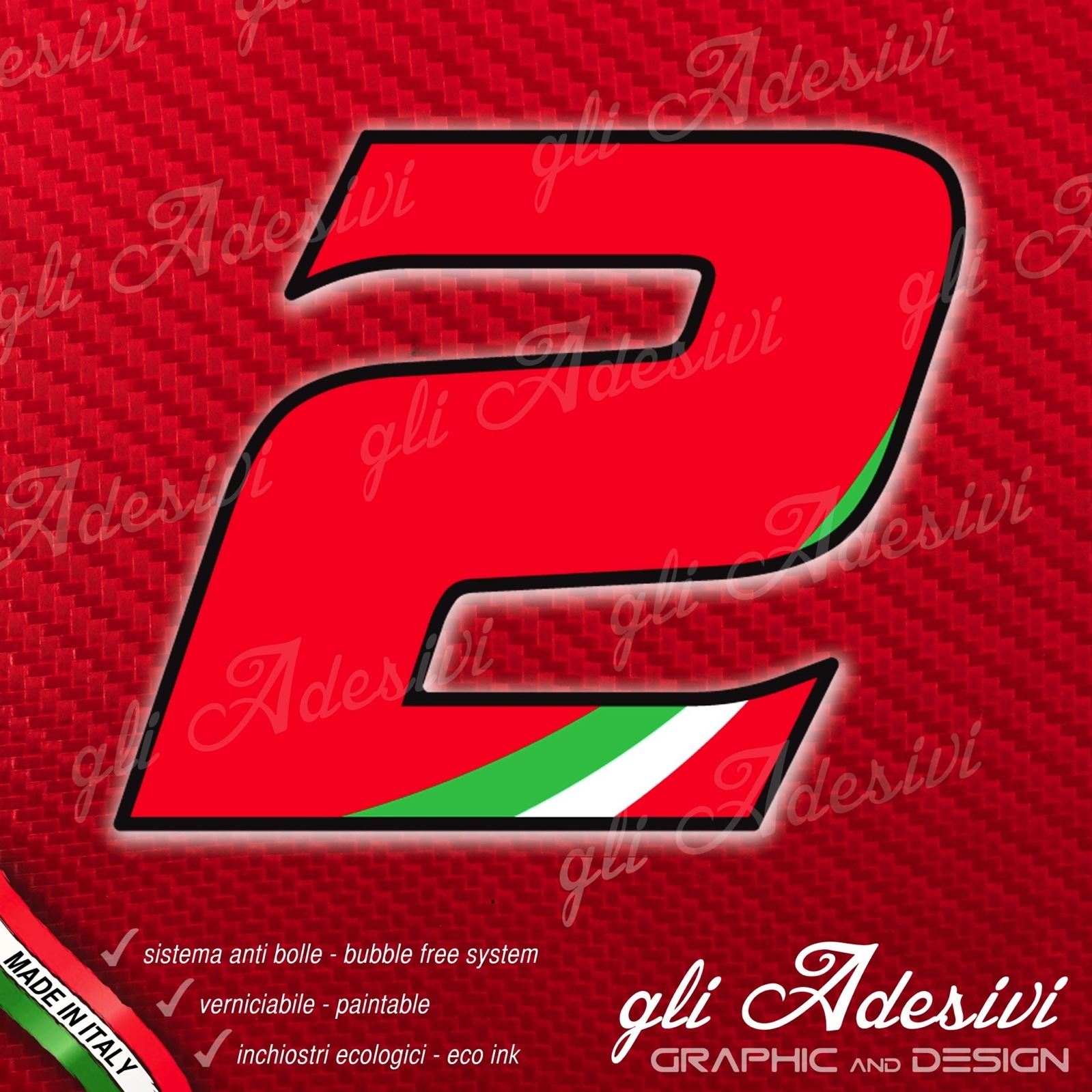 Sticker Number 2 Motorcycle Car Cross Race Red & Tricolor | eBay