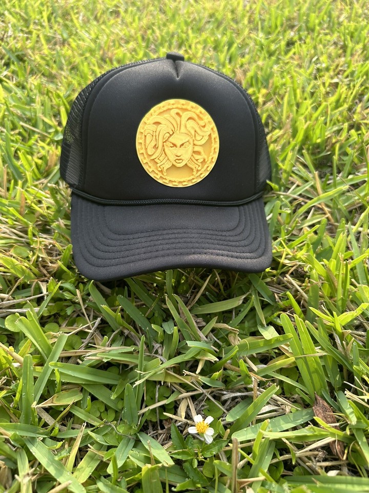 Medusa Trucker Hat - Black Hat -Yves Versac Custom Gold Symbol - Brand ...