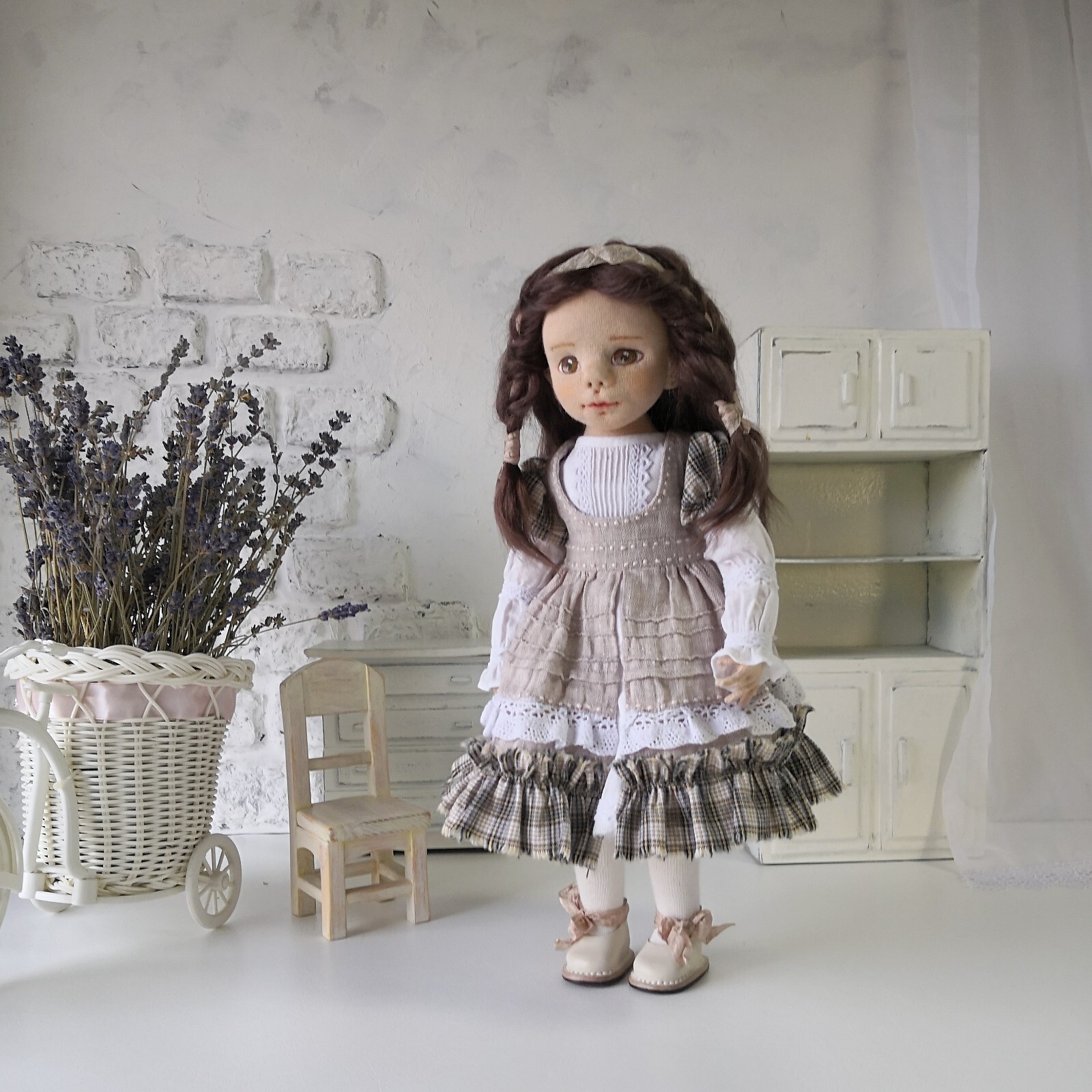 Handmade doll with brown hair 13.7 inch. An artistic doll. Rag doll ...