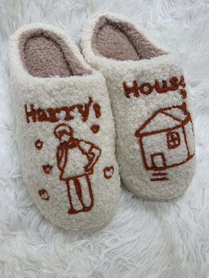 Harry’s House Harry Styles Red Embroidered Warm Fuzzy Slippers Gift ...