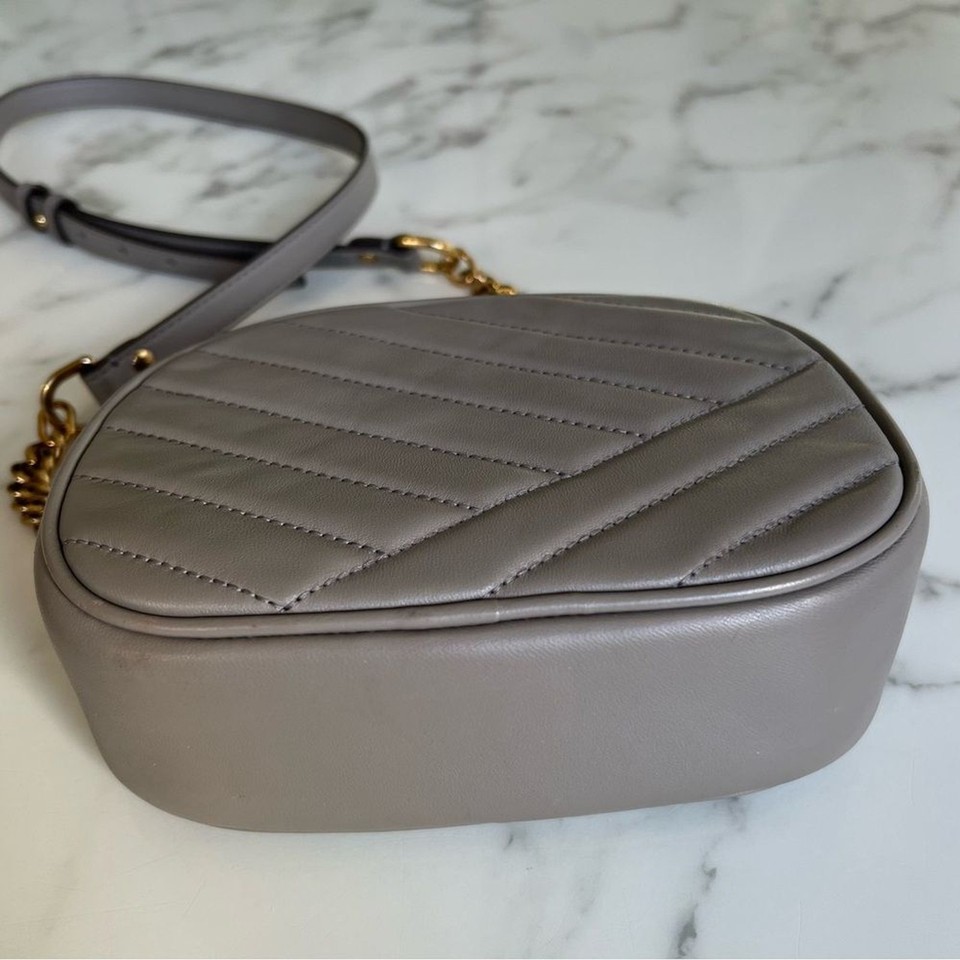 Tory Burch Kira Chevron Small Camera Crossbody Bag Gray Heron Quilted ...