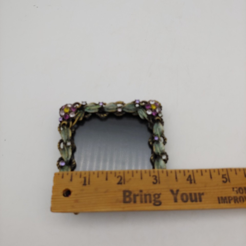 Rhinestone Flowers & Leaves Photo Picture Frame - 3x3 Purple Green ...
