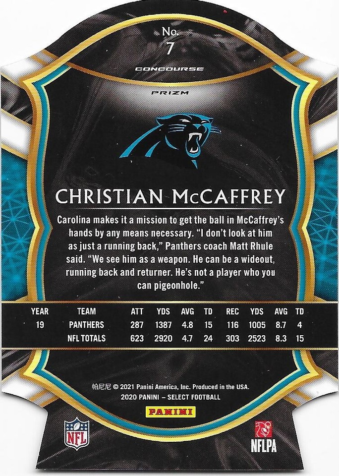 2020 Panini Select Christian McCaffrey Concourse Red Die-Cut Prizm #7 ...