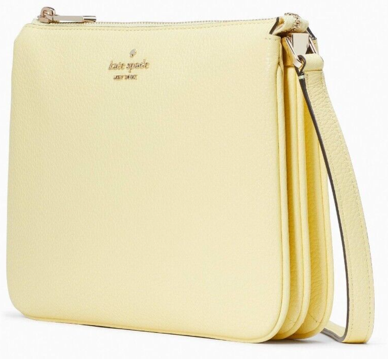 NWB Kate Spade Leila 3-Gusset Pale Yellow Leather Crossbody WKR00448 ...