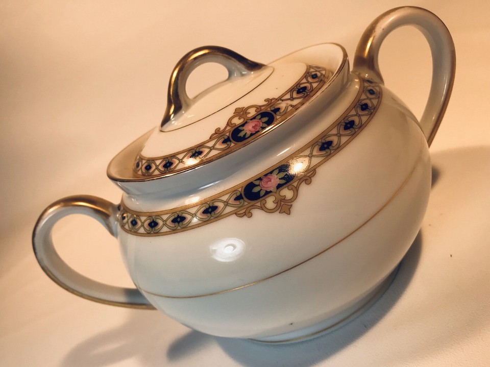 Noritake Ceylon Jam Bowl Handled 6.5"x4" Black Pink Peonies Gold Stamp ...