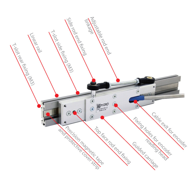 100mm (4") Guided Carriage and Linear Rail for M-DRO Magnetic Encoders ...