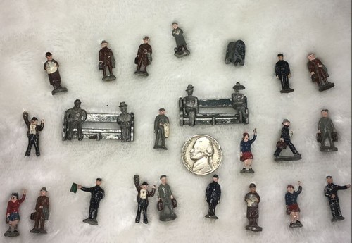 Vintage Lot Mini Tiny Lead People Benches Mailbox Christmas Or Village ...