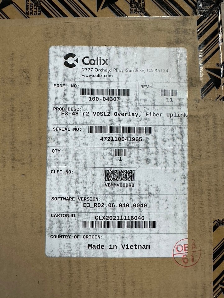 CALIX E3-48 r2 VDSL2 48 Port DSL Data Overlay DSLAM, Fiber, 100-04307 ...