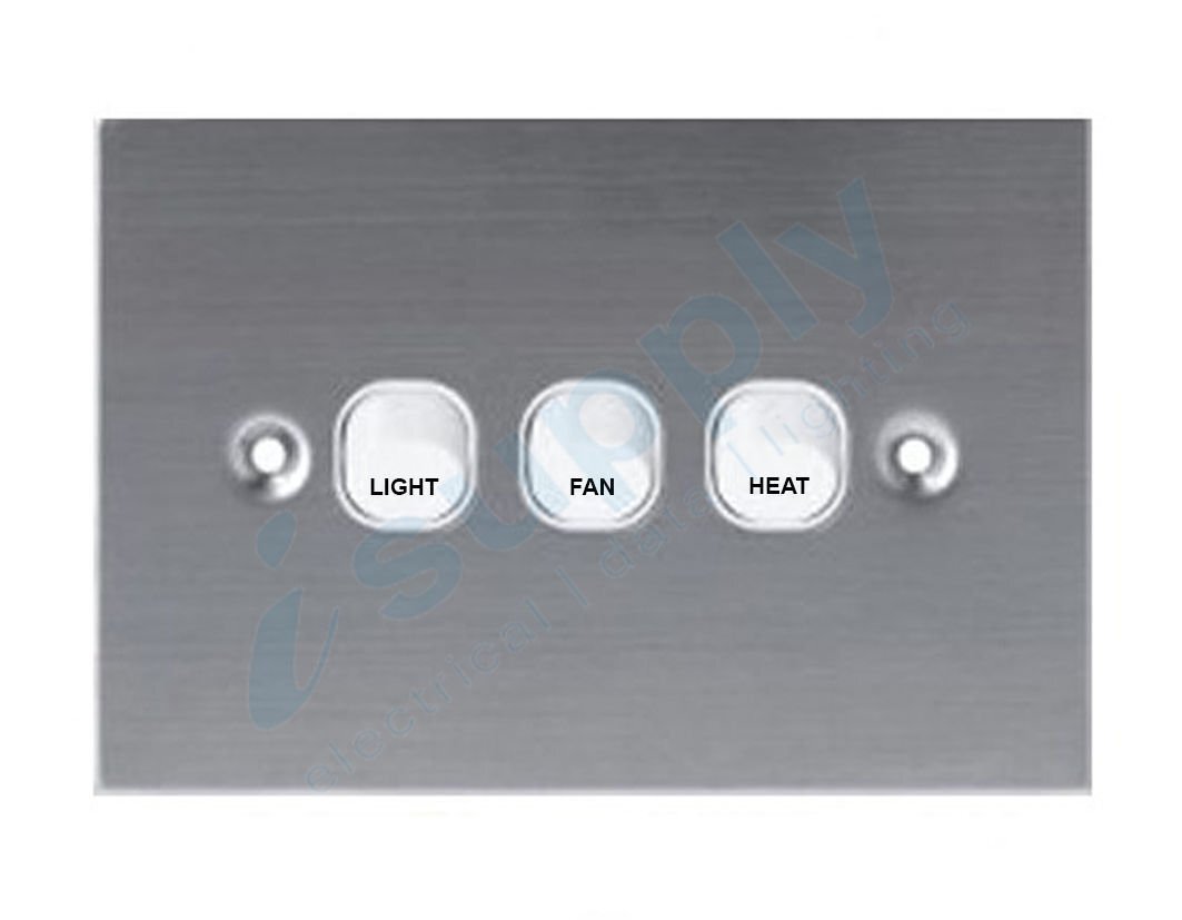 DEXTON FLAT STAINLESS STEEL 3 Gang Wall Switch - LIGHT FAN HEAT | eBay