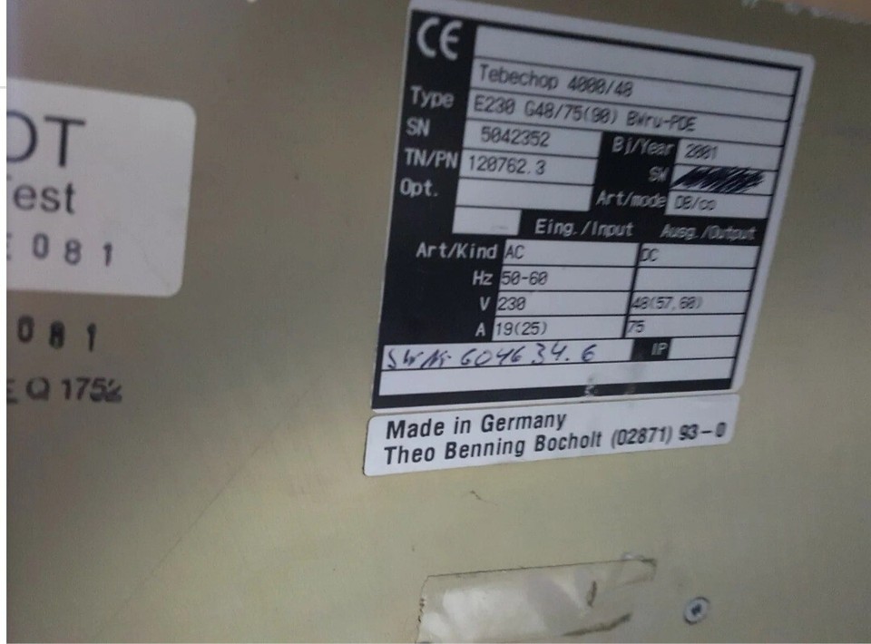 BENNING TEBECHOP 4000/48 Convection Cooled Rectifier System; E230 G48 ...
