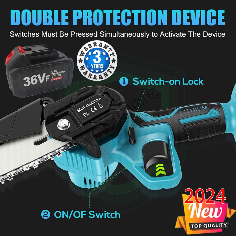 4500W 6"+4" Mini 36Vf Cordless Electric Chainsaw 2X Battery Powered ...