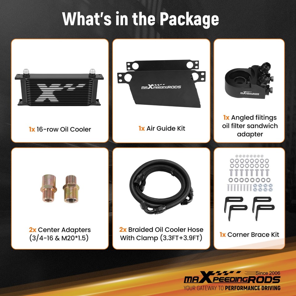 16 Row Aluminum Oil Cooler Kit Universal Fit Transmission Engine 10AN ...