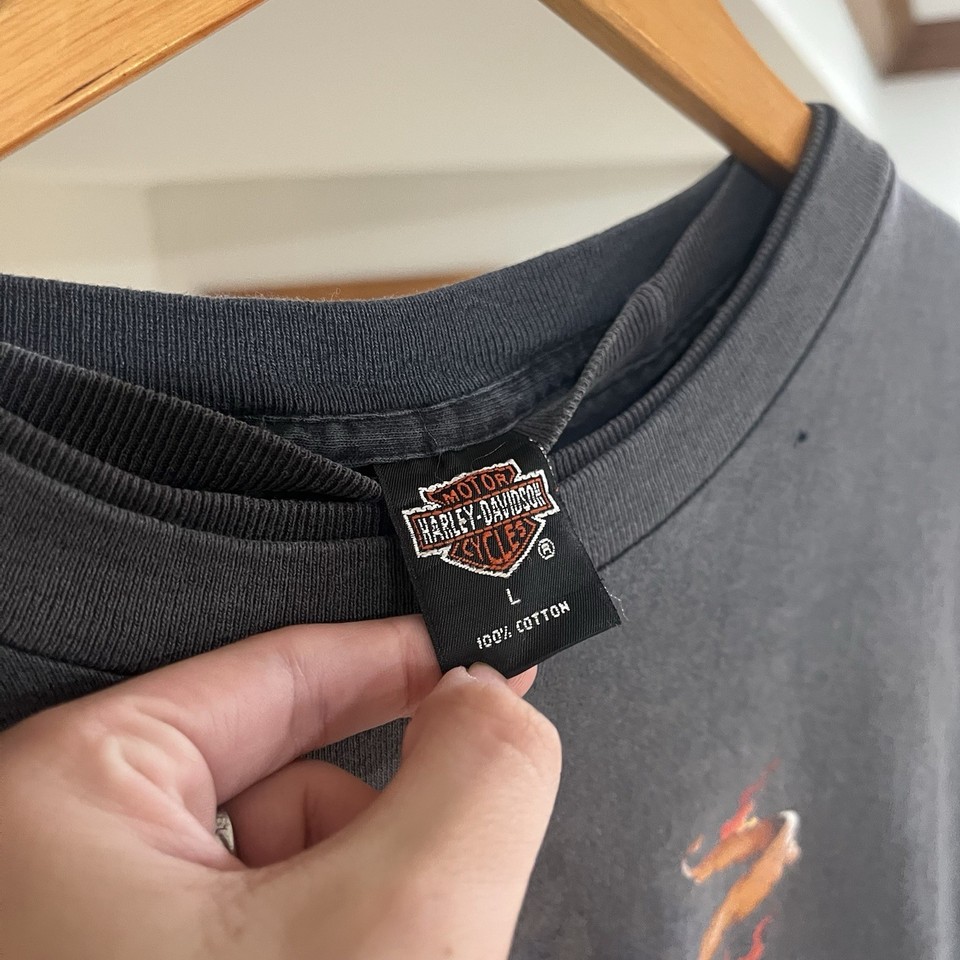 Vintage Harley Davidson Chrome Flame Longsleeve Faded Black 90s T Shirt ...