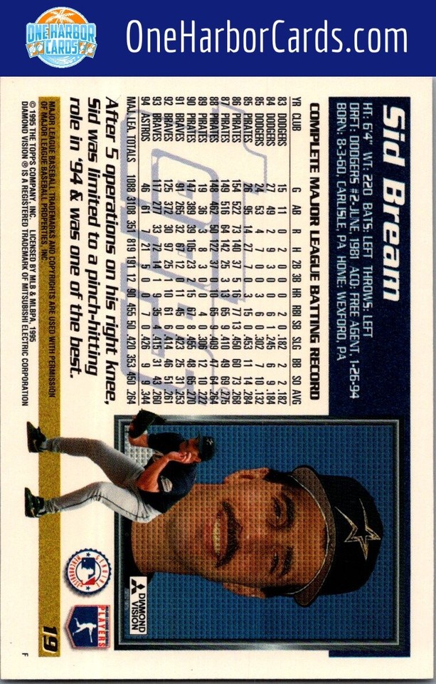 1995 Topps Houston Astros Baseball Card #19 Sid Bream | eBay