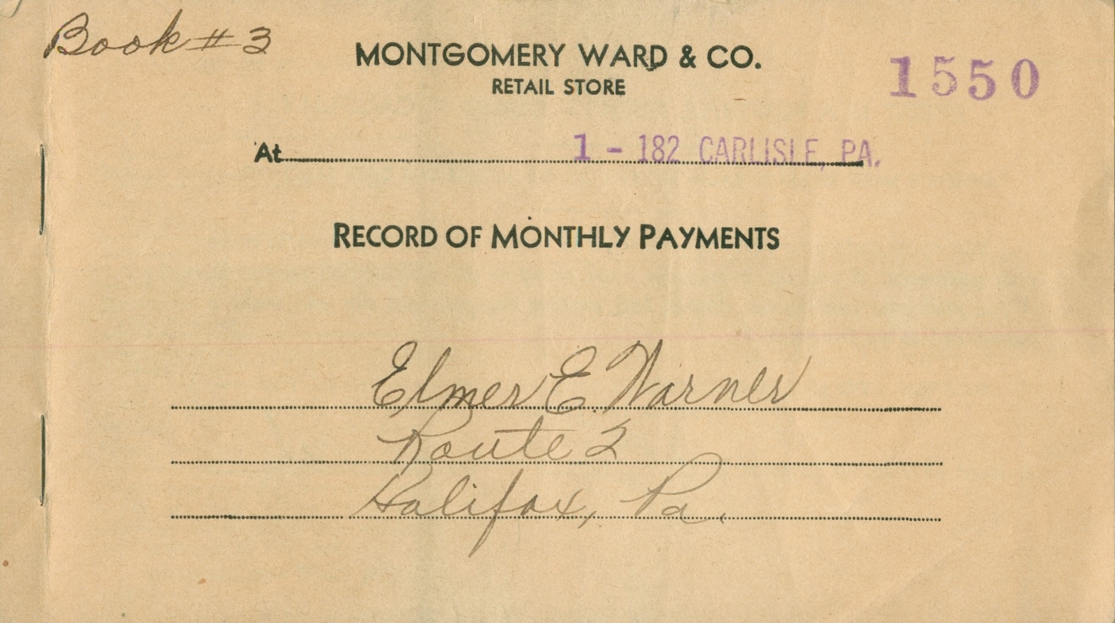 c1944 Montgomery Ward Payment Receipt Book Carlisle Pennsylvania Elmer ...