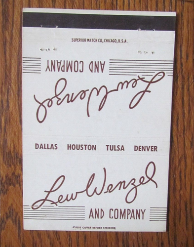 40 STRIKE MATCHBOOK COVER: LEW WENZEL & CO. DALLAS HOUSTON TULSA ...