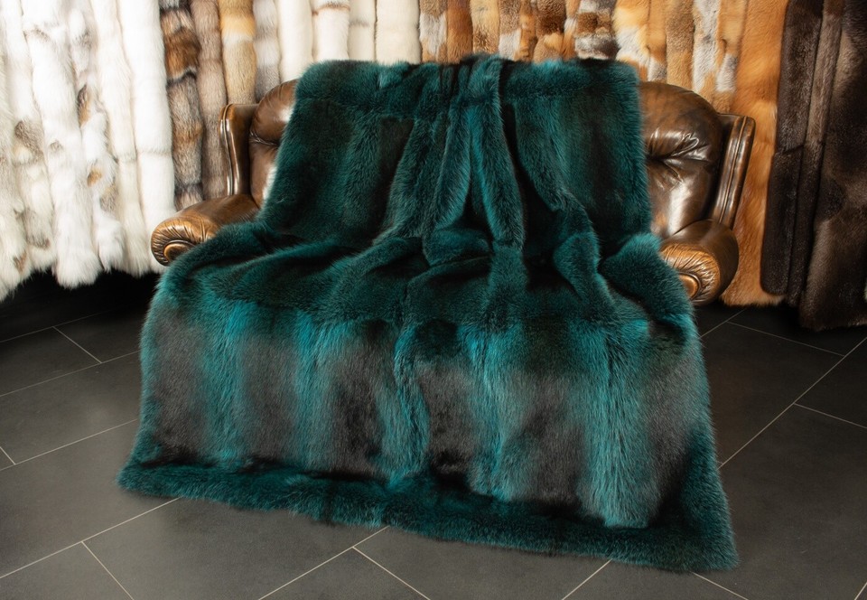 5541 Unique Raccoon Fur Blanket in Turquoise Genuine Pelt Throw Real ...