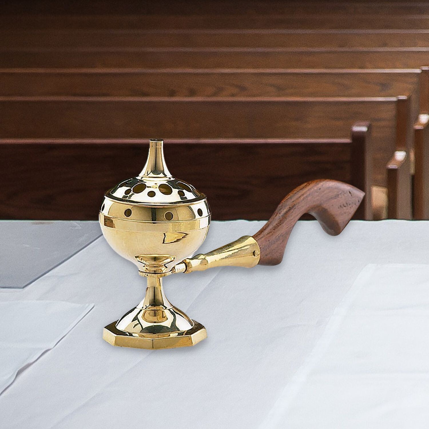 Long Wood Handle Incense Burner Censer For Churches or Sanctuaries 7 1/ ...