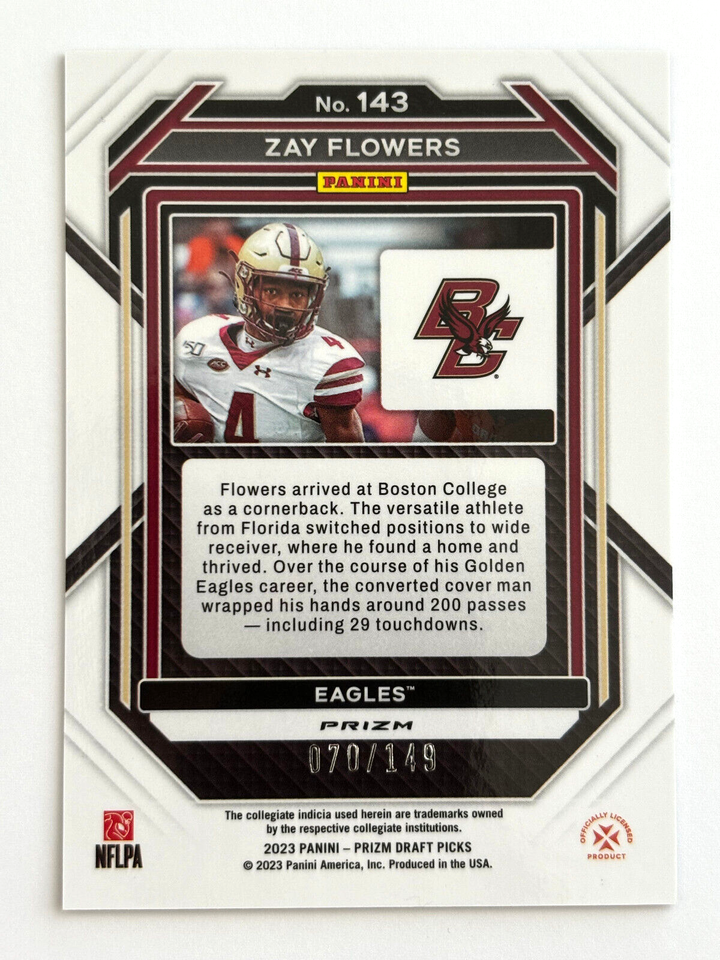 2023 Panini Prizm Draft Picks Purple Cracked Ice #143 Zay Flowers RC ...
