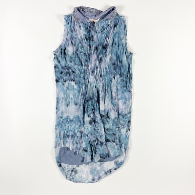 Rebecca Taylor Silk Chiffon Blue White Tie Dye Studded Embellished ...