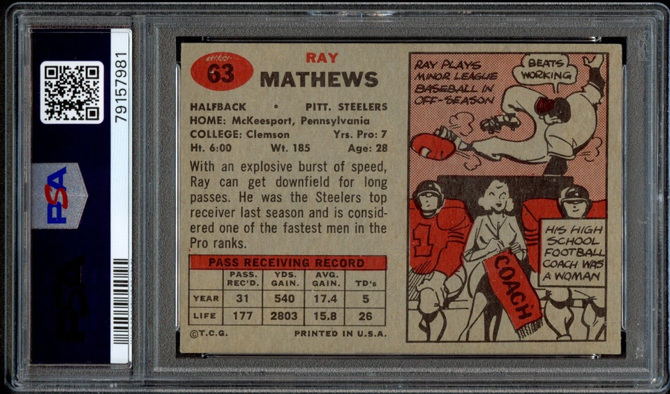 FB - 1957 Topps - #63 - Ray Mathews - PSA 6 - EX-MT | eBay