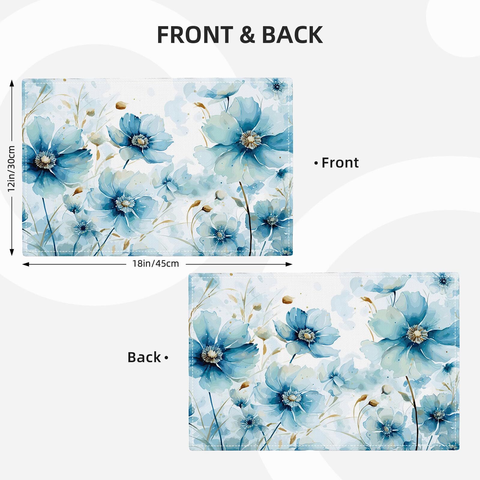 Flower Placemats Set of 6 Blue Flower Table Mats Floral Place Mats ...