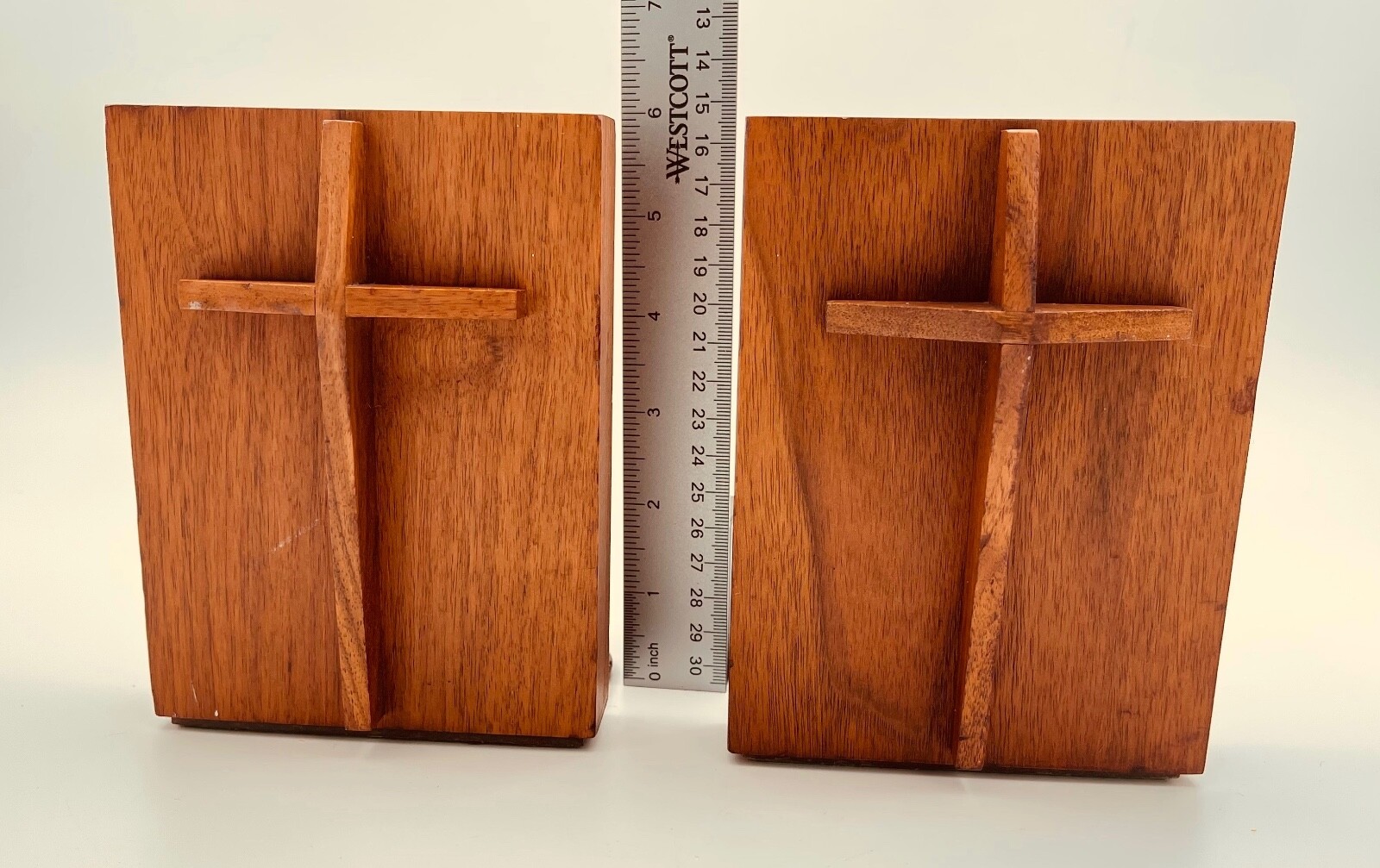 Set Of Vintage Mid Century Modern Wood Cross Bookends | eBay