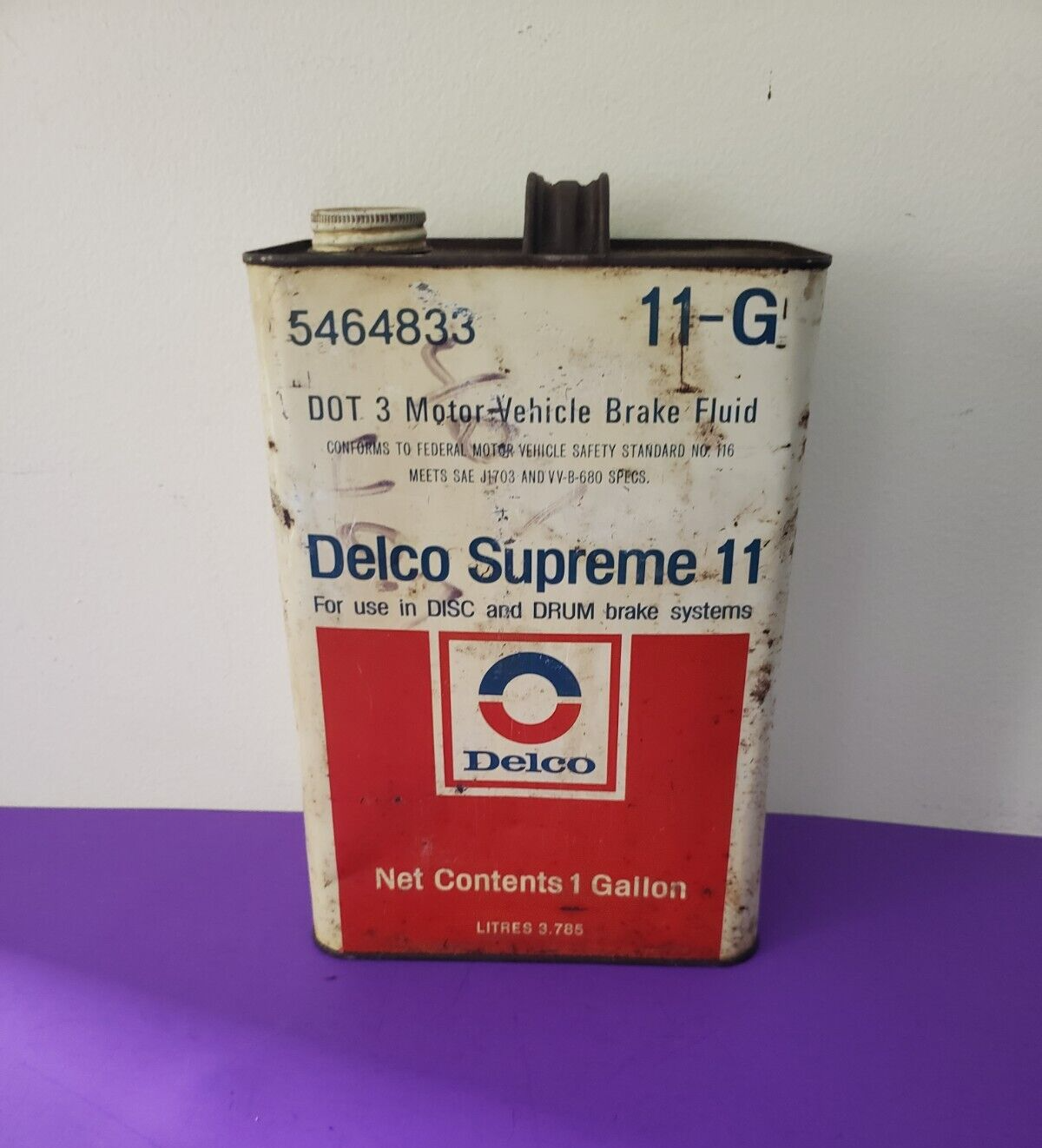 VINTAGE DELCO SUPREME 11 DOT 3 BRAKE FLUID 1 GALLON CAN GM# 5464833 ...