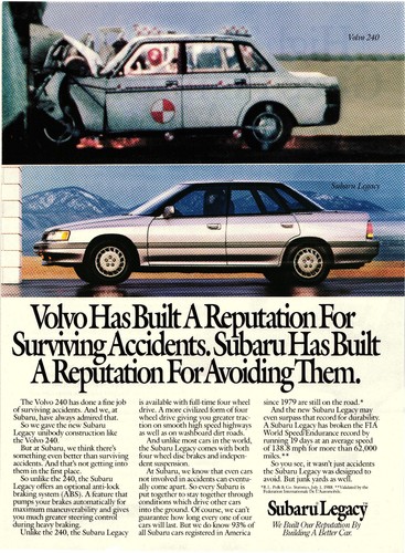 Subaru Print Ad Subaru Legacy - Subaru vs Volvo | eBay