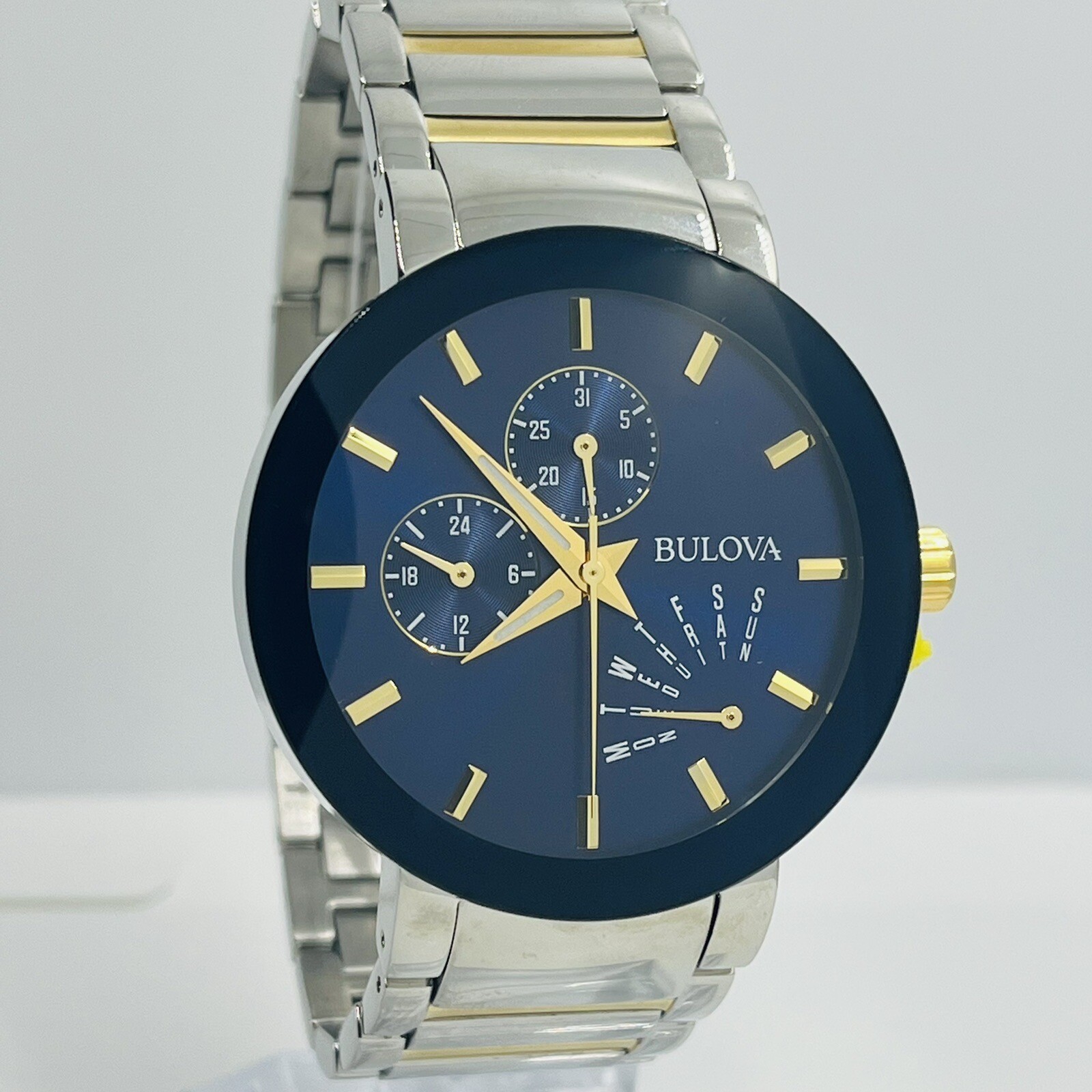 Bulova Men's Futuro Stainless Steel Two Tone Blue Dial 40mm Watch ...