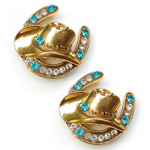 2pcs Brooch West Cowboy Hat Gold Blue Sparkle Unisex Men Suit Pin | eBay