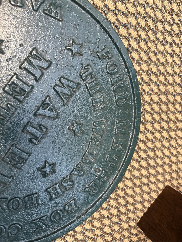 12 1/4” Vintage Cast Iron Water Meter Lid Cover Wabash Indiana Ford ...