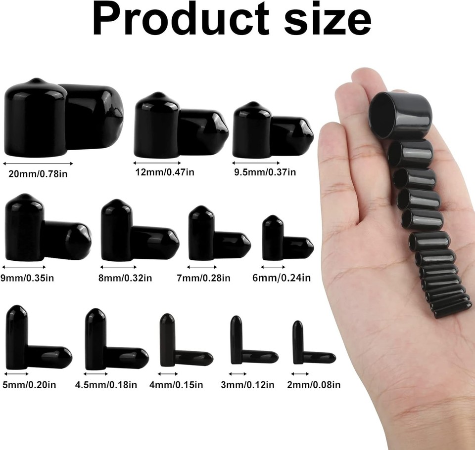 158 PCS Round Rubber End Caps, Vinyl Tube Bolt Cap, Screw Black | eBay